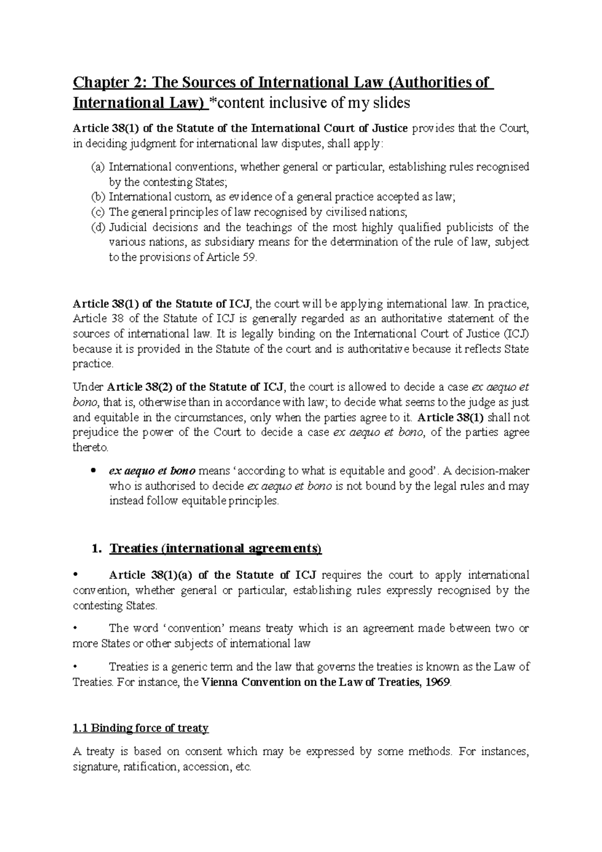 Public International Law Final CHAP 2 - Chapter 2: The Sources of ...