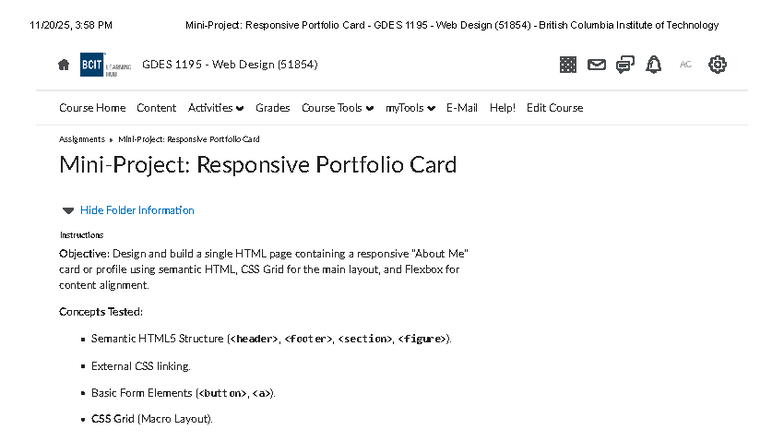 Mini-Project: Responsive Portfolio Card - GDES 1195 (51854) - Studocu