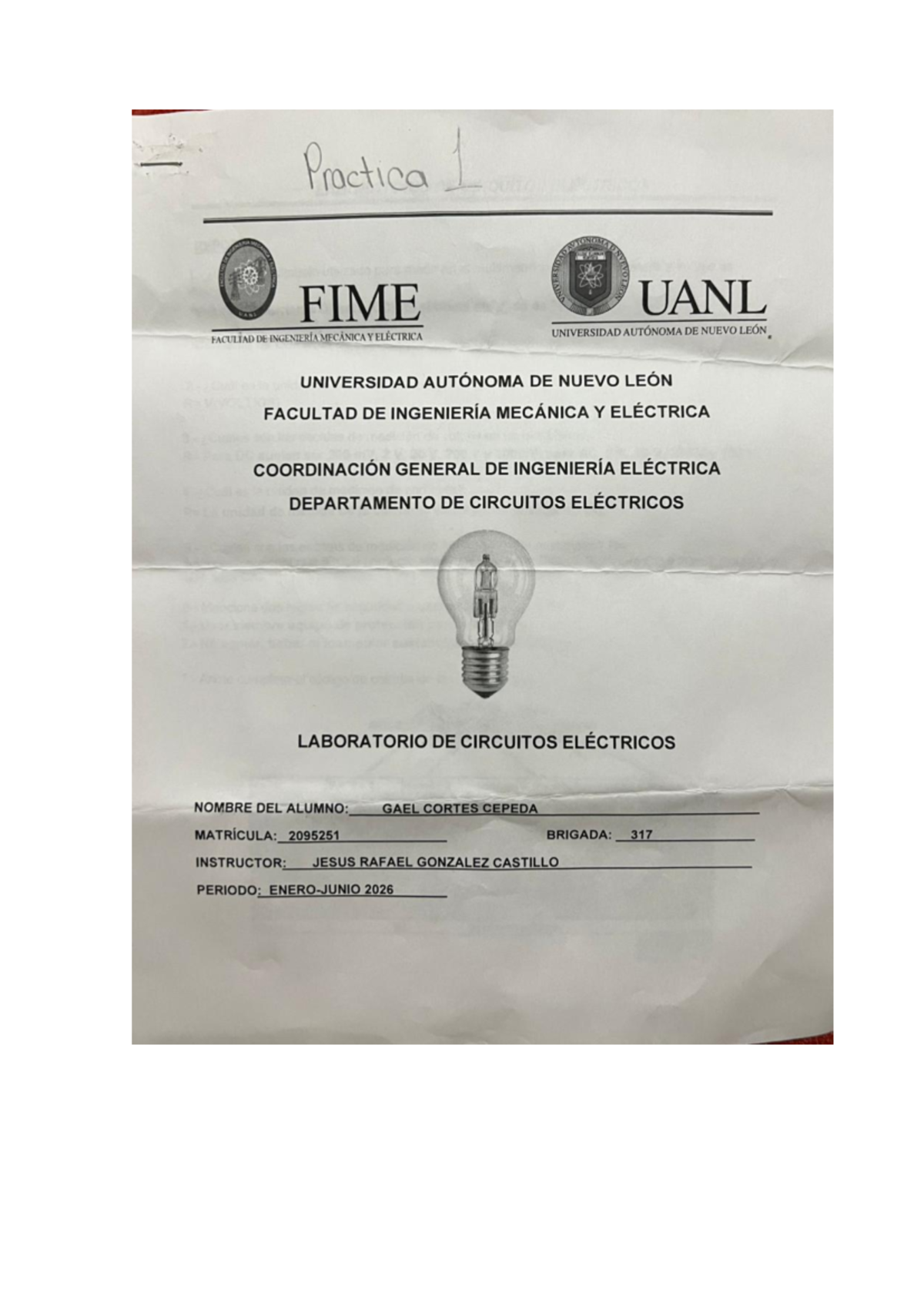 Práctica 1: Circuitos Eléctricos - 2095251 UANL - Studocu