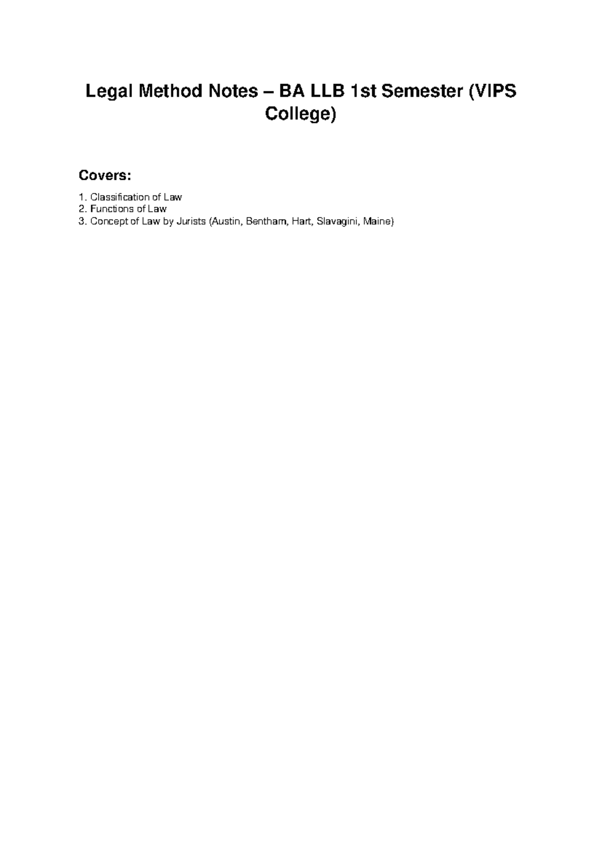 Legal Method Notes BA LLB 1st Sem - Classification & Concepts of Law ...
