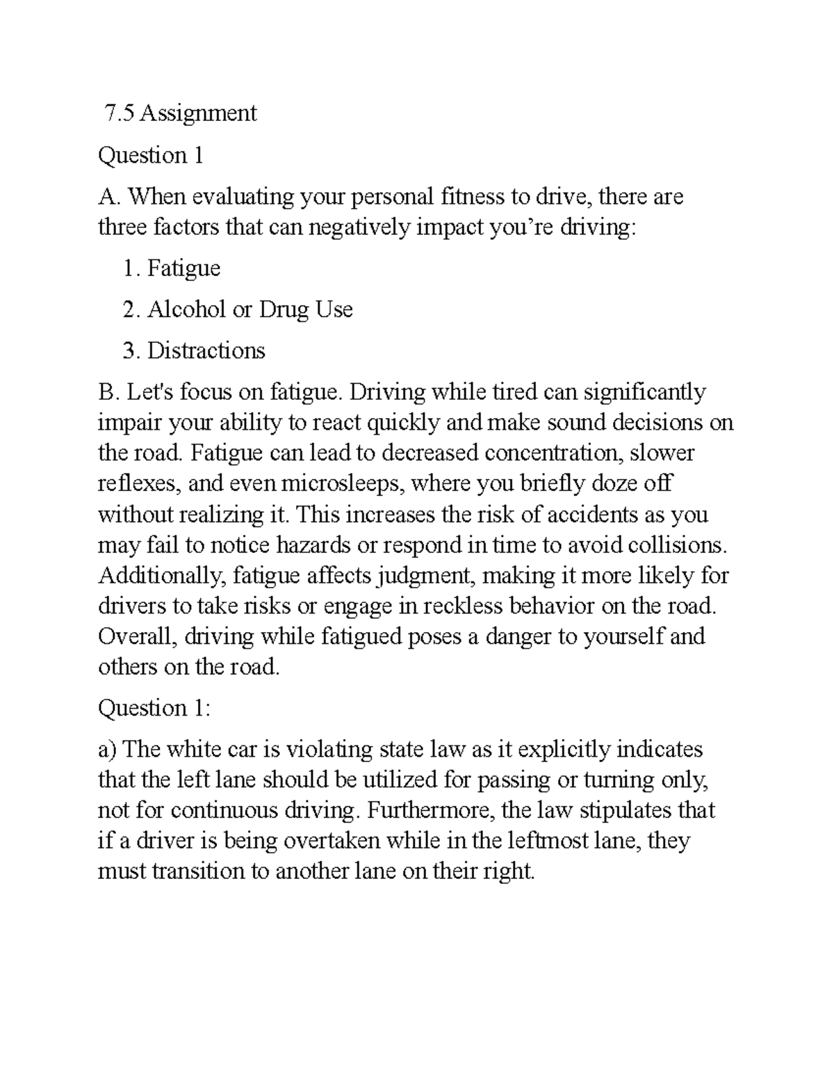 7.5 Assignment: Evaluating Personal Fitness for Driving Safety - Studocu