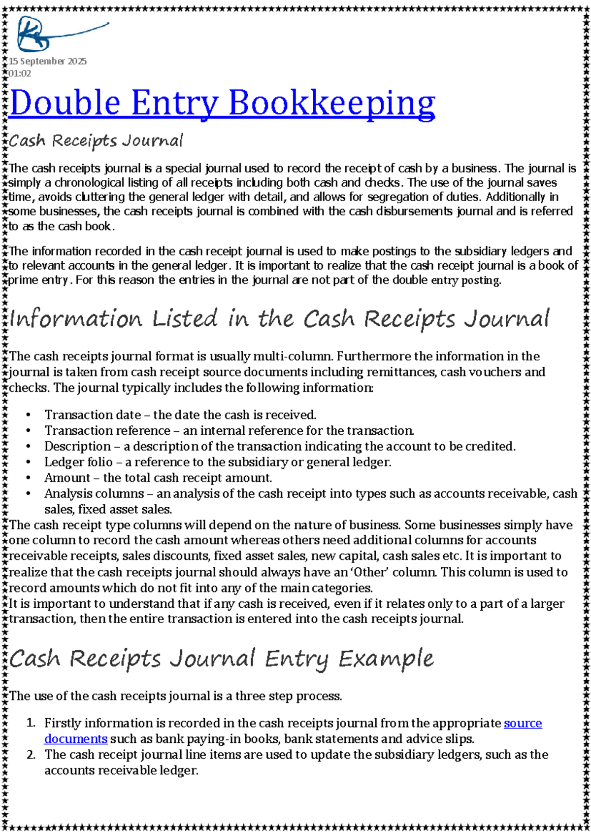 Cash Receipts Journal (CRJ) Overview and Entry Process - Studocu