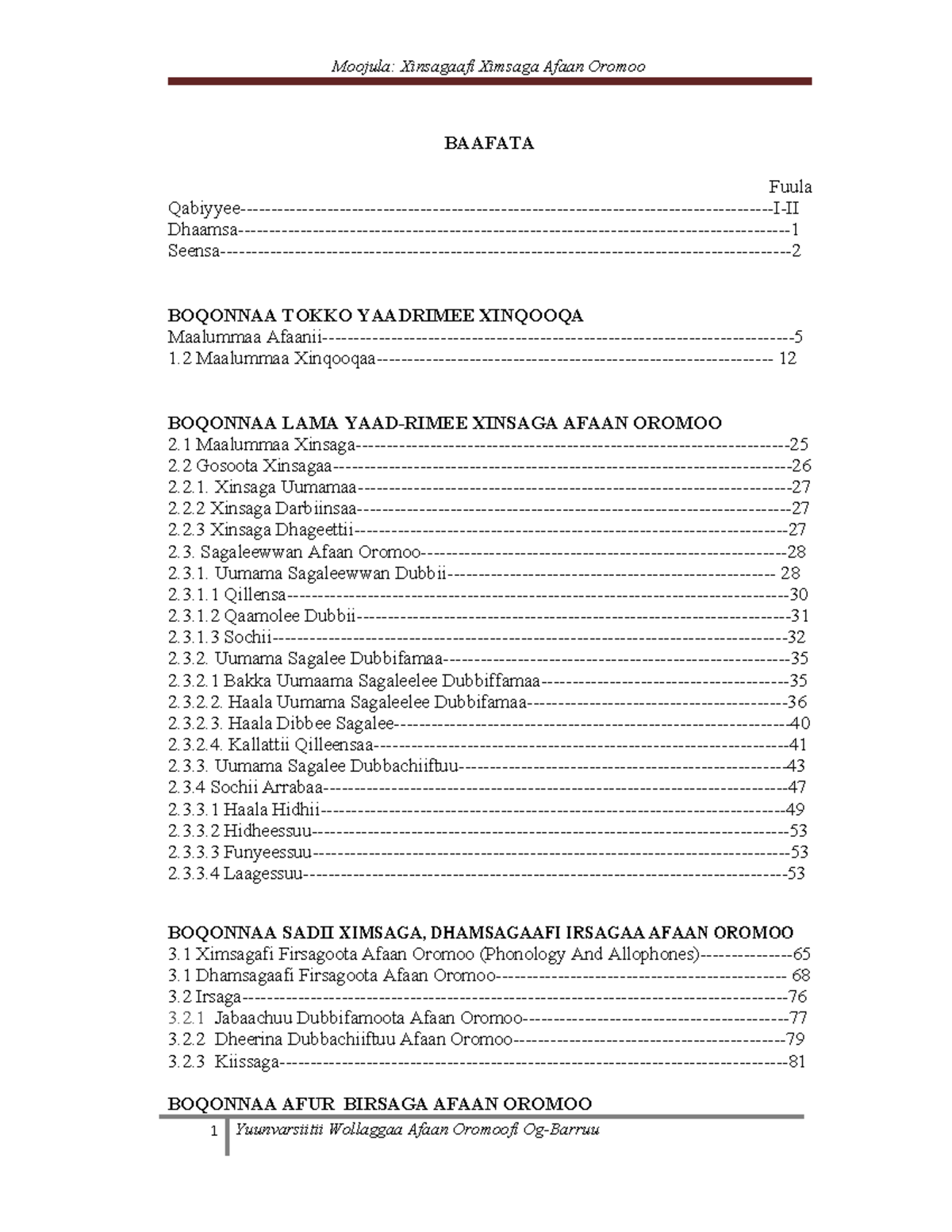 Moojula Xinsagaafi Ximsaga Afaan Oromoo: Qorannoo fi Ibsaa - Studocu