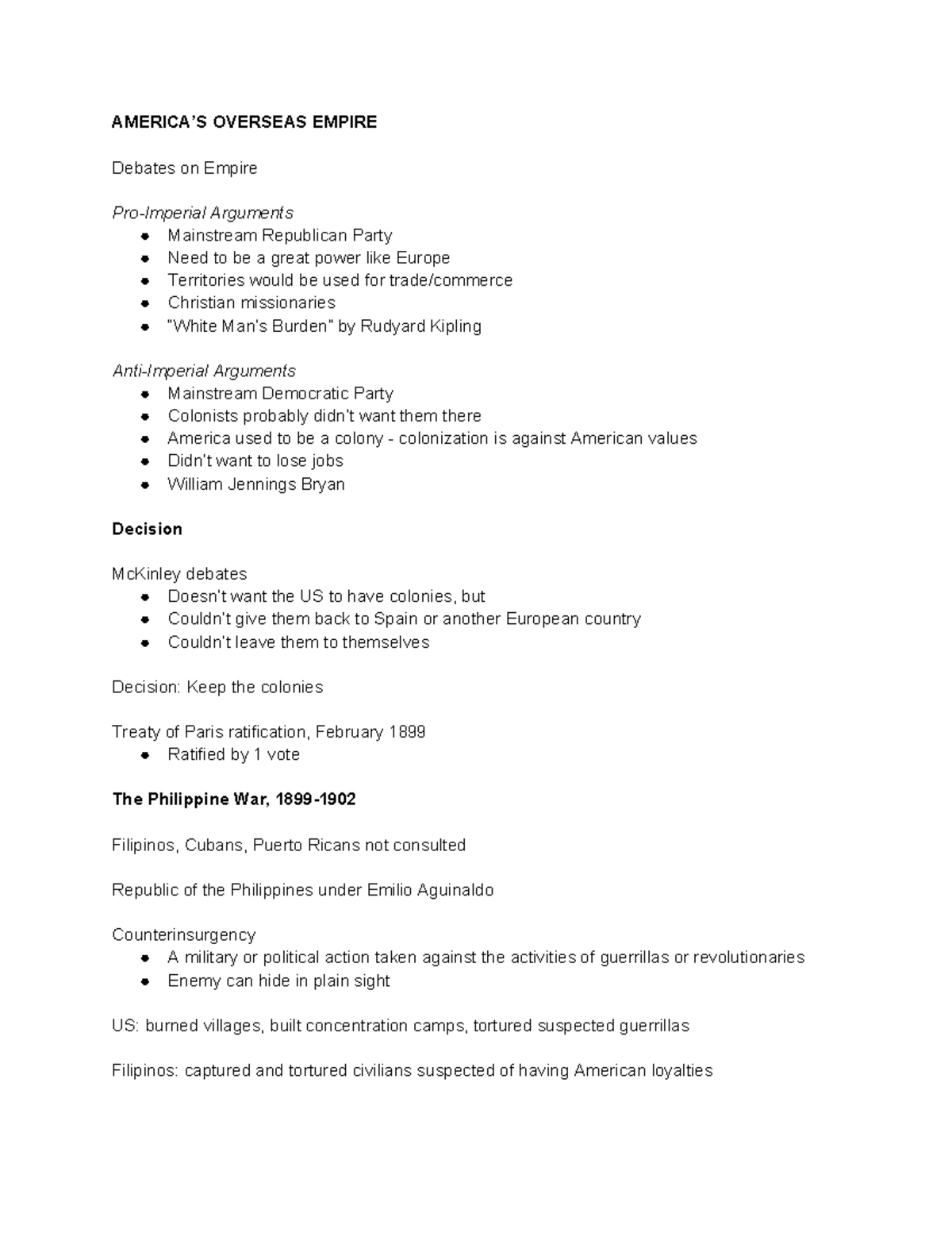 America's Overseas Empire: Debates & Decisions (HIST 101) - Studocu