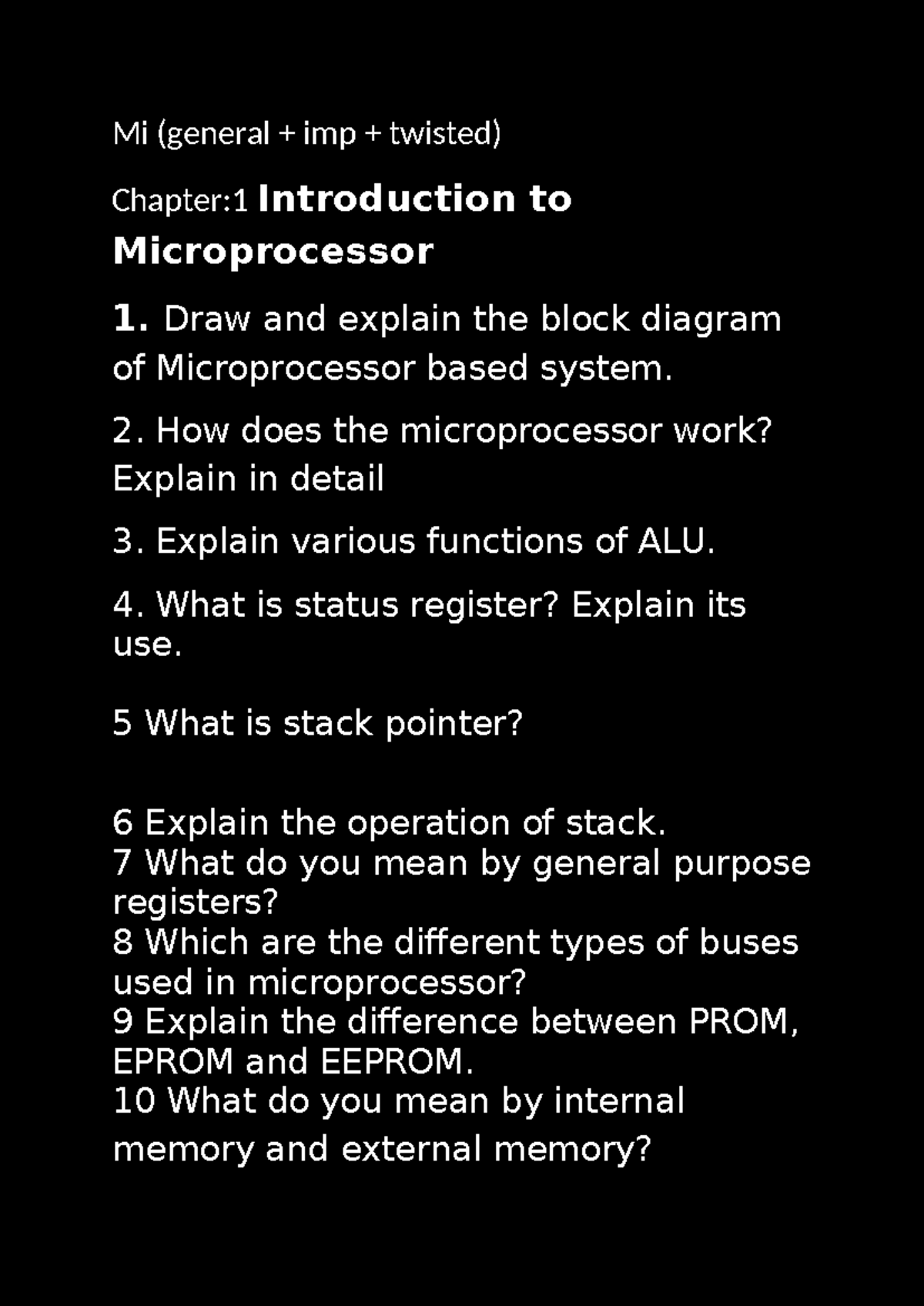 Important Questions for Mi - Microprocessor Studies (Including Twisted Qs) - Studocu