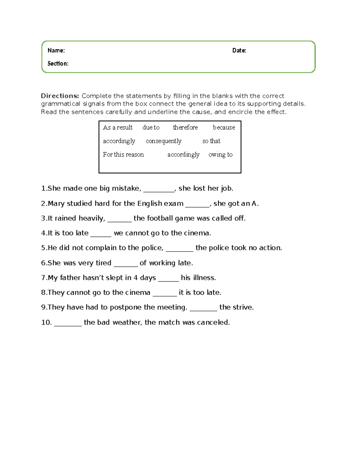 Final Demo Activity - ..... - Directions: Complete the statements by ...