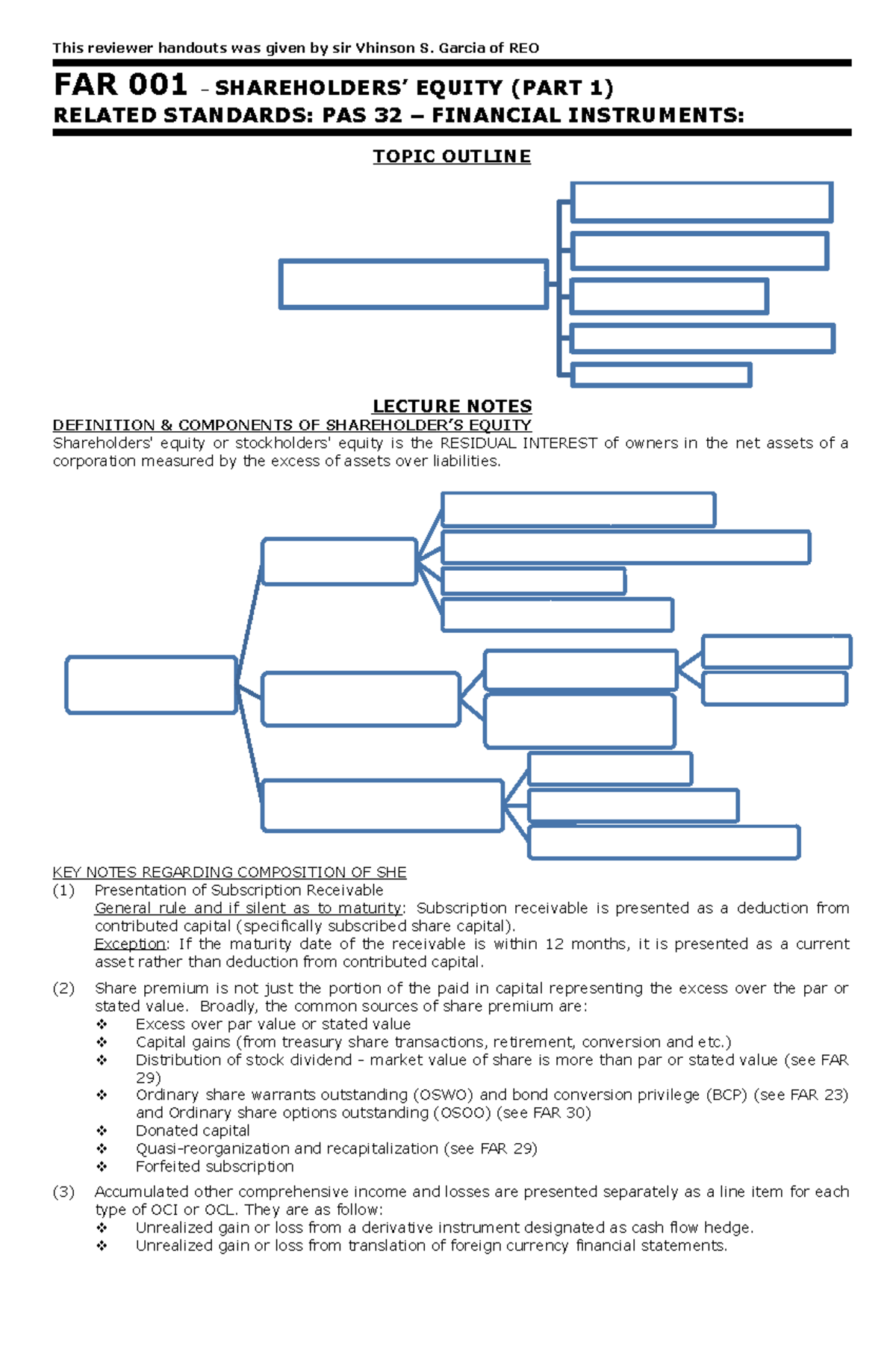 FAR-001 Shareholders' Equity Lecture Notes - Part 1 Overview - Studocu