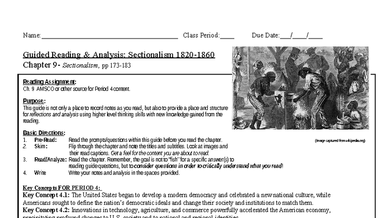Ch. 9 APUSH Guided Reading: Analyzing Sectionalism and Its Impact - Studocu