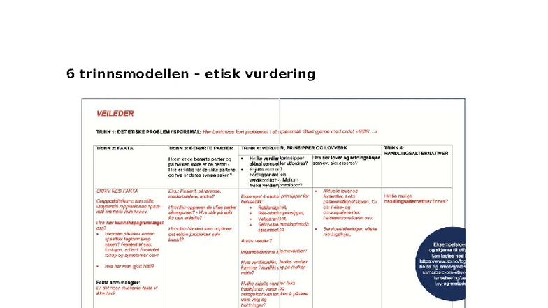 6 trinnsmodellen- etisk vurdering - 6 trinnsmodellen – etisk vurdering ...