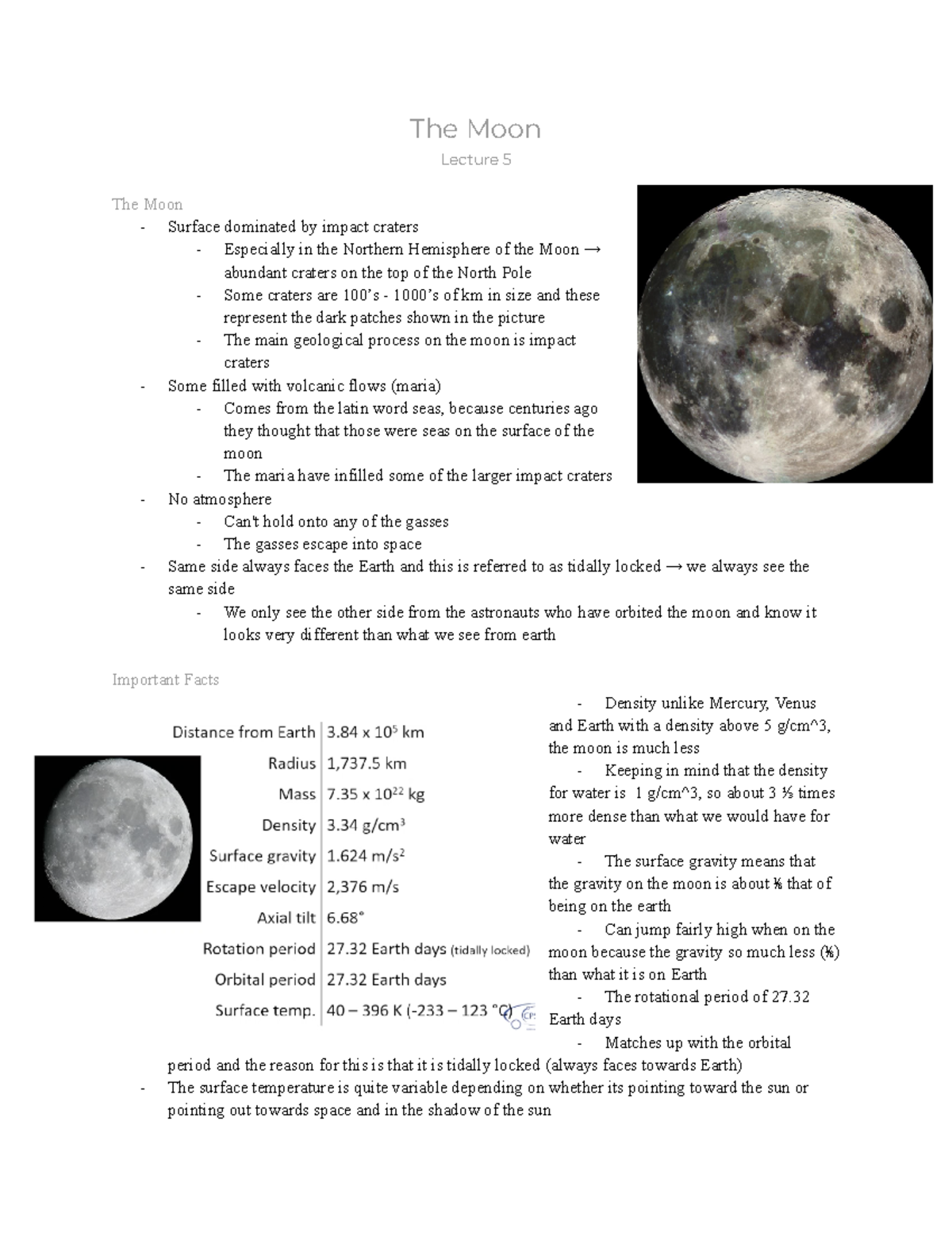 Moon - lecture notes - The Moon Lecture 5 The Moon Surface dominated by ...