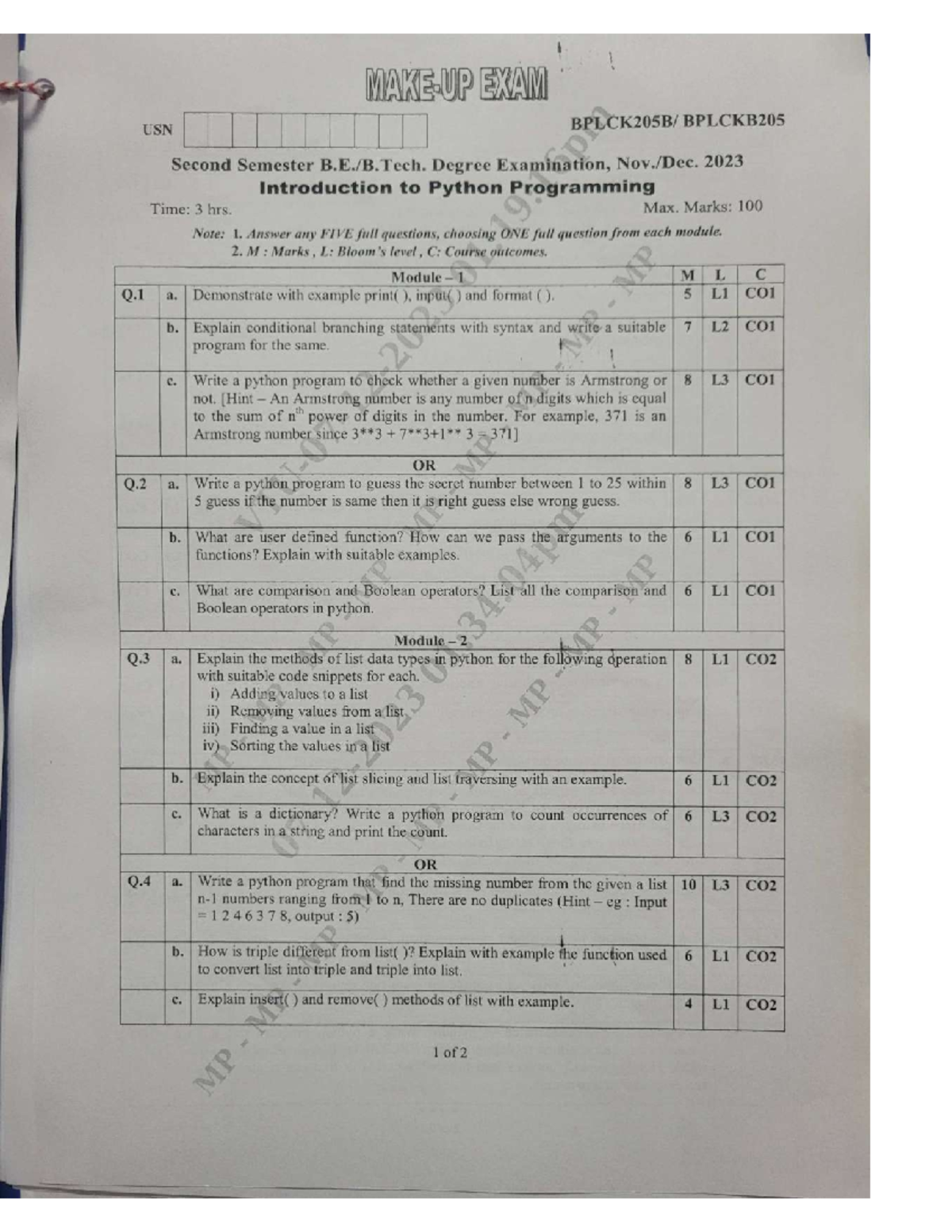 EXAM BPLCKB205 Second Sem 2023 Intro to Python Programming - Studocu