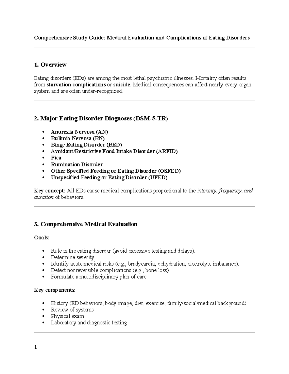Comprehensive Study Guide: Medical Evaluation of Eating Disorders - Studocu