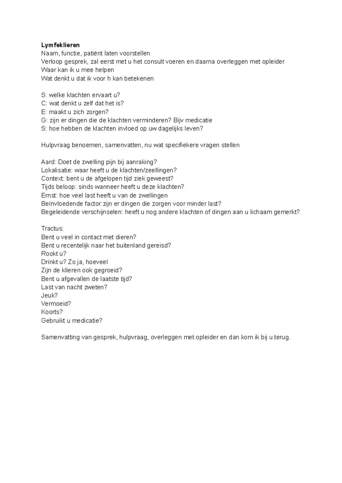 KRCV Consult Lymfeklieren: Gesprek en Vragenoverzicht - Studeersnel