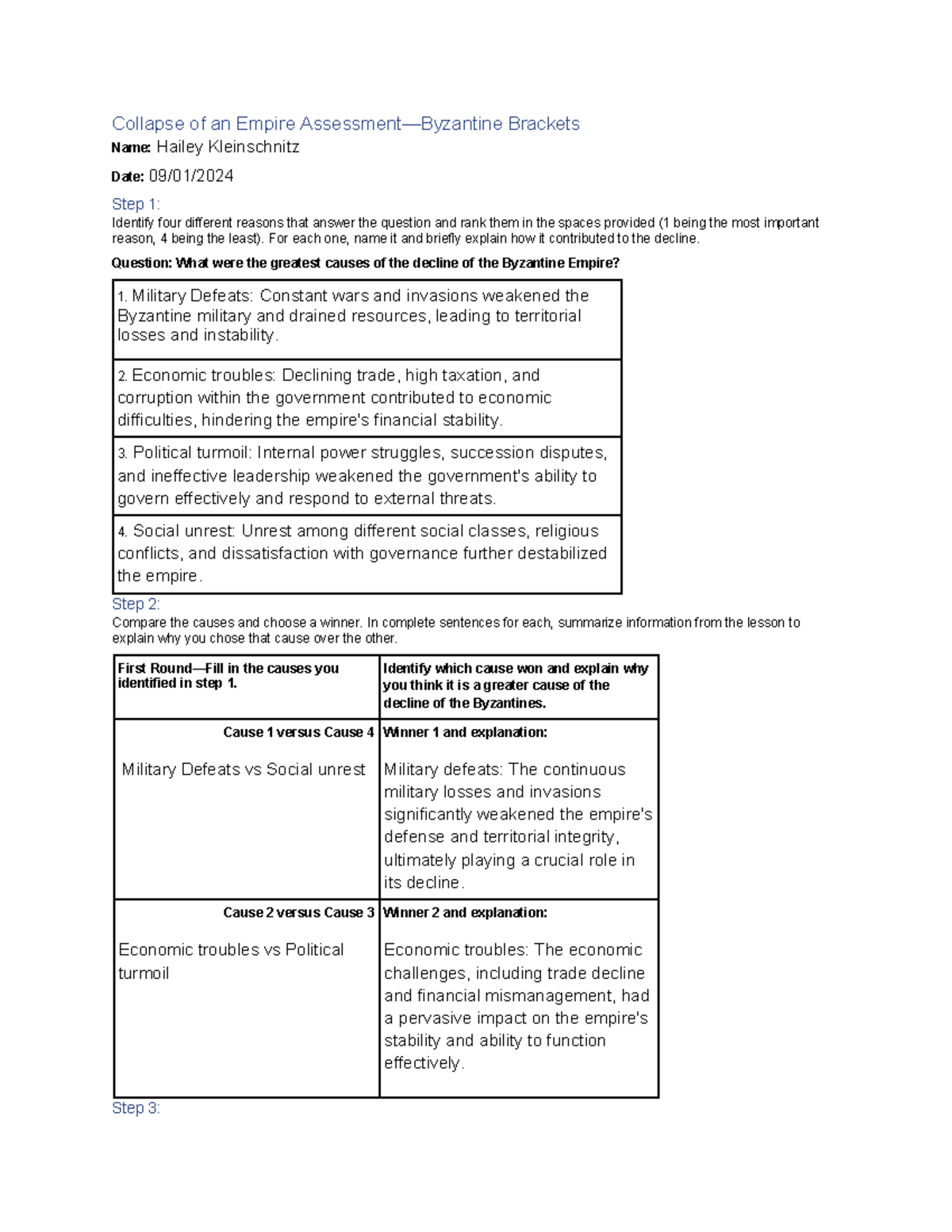 107 HIST Collapse of an Empire Assessment: Byzantine Decline Causes ...
