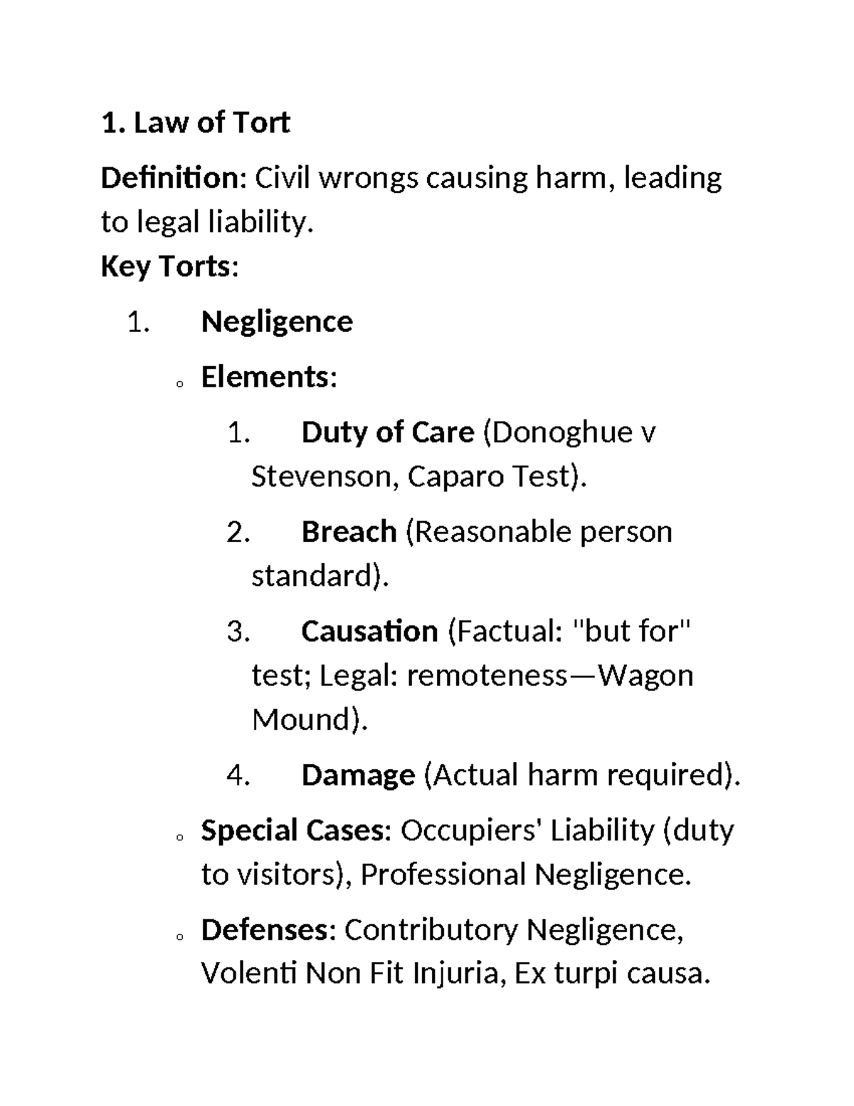 Law unit 2: Key concepts and cases in tort law - Studocu
