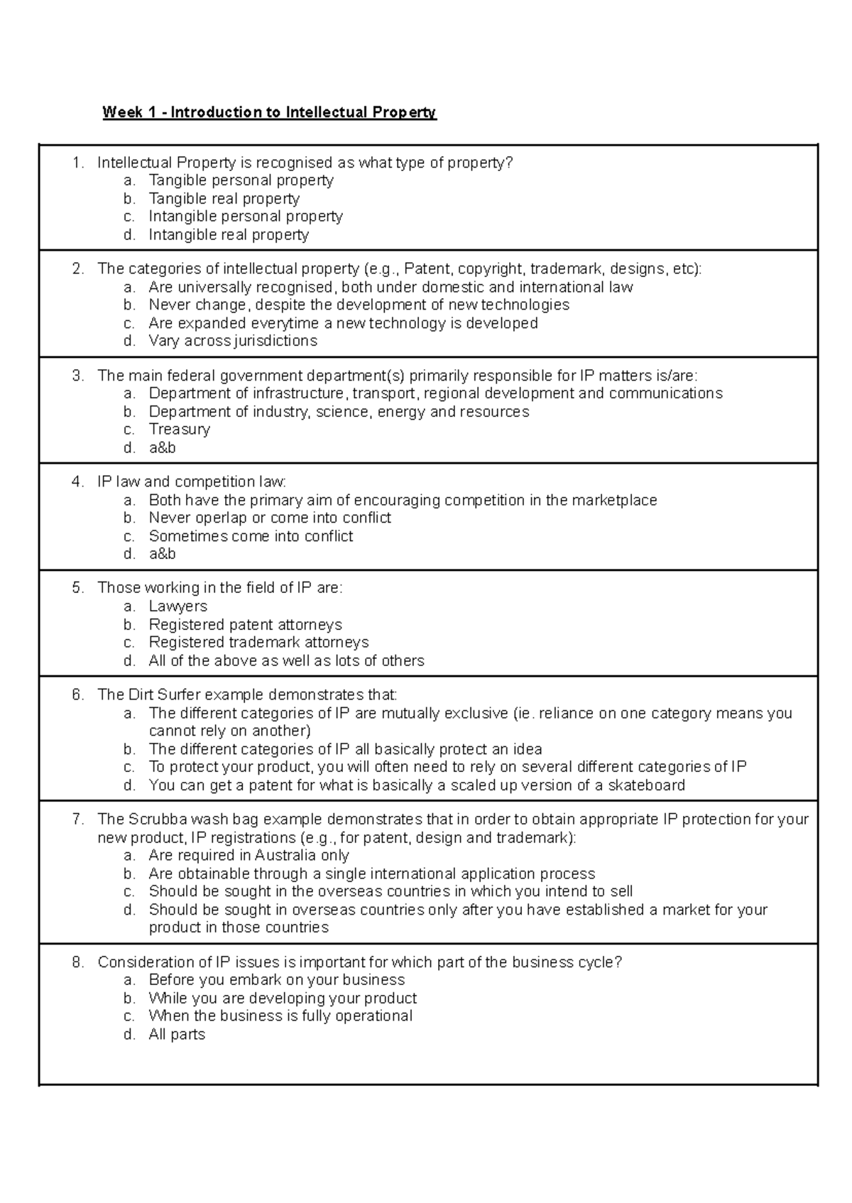 MC questions & answers (REDO) - Week 1 - Introduction to Intellectual ...