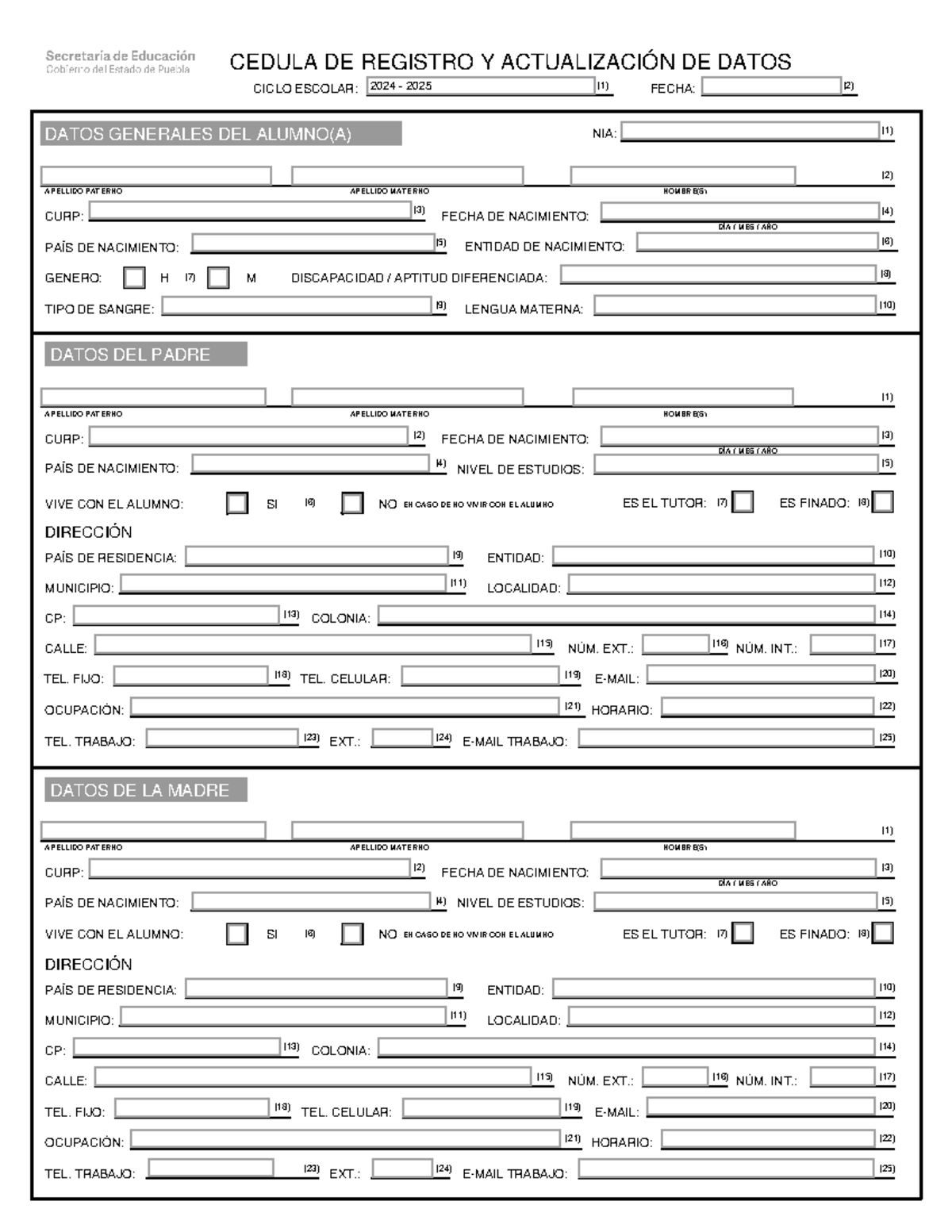 Cedula Registro y Actualización de Datos del Alumno - Formulario ...