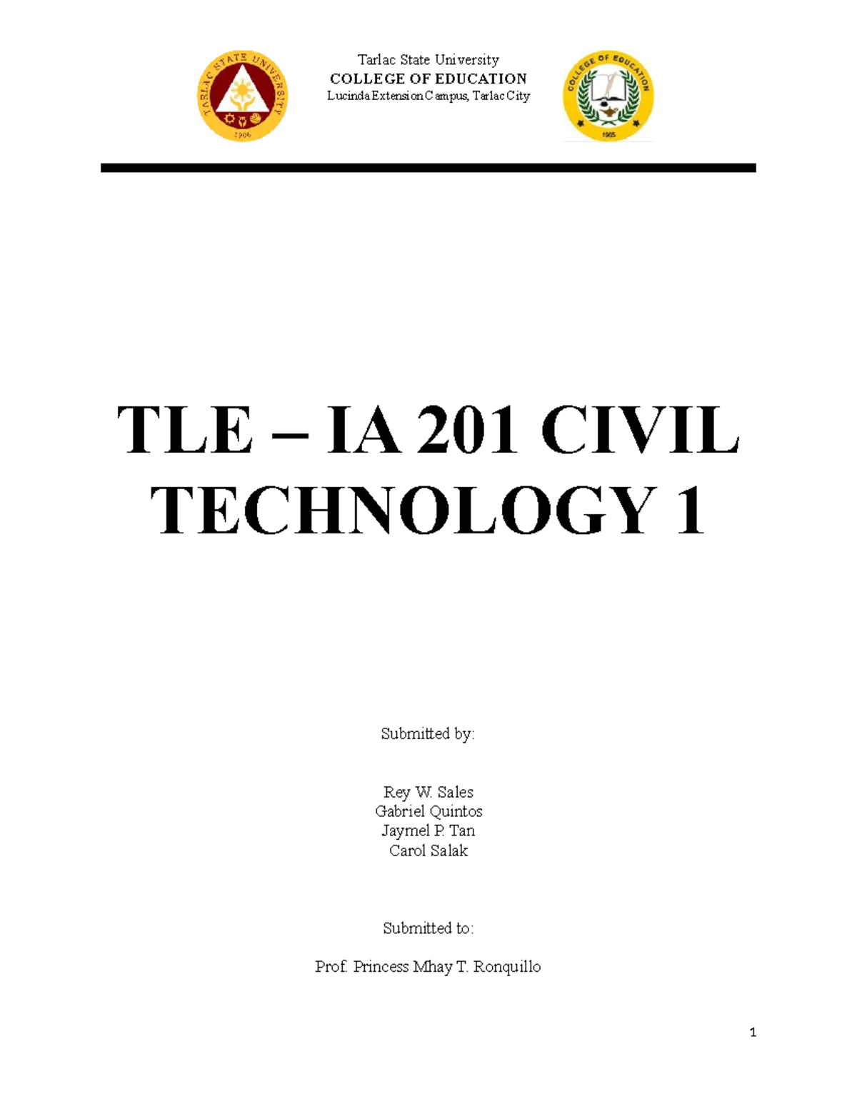 TLE IA 201 Civil Technology 1: Woodworking Tools & Machines Guide - Studocu