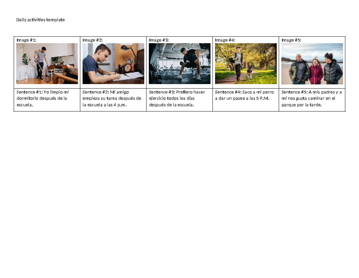 06 05 02 template - spanish assignment flvs - Daily activities template ...