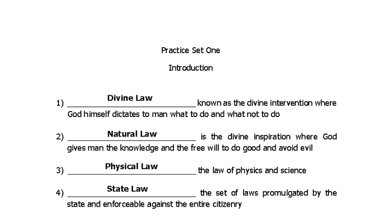 RFBT 2020 Compiled Practice Set Answers: Divine & Natural Law - Studocu