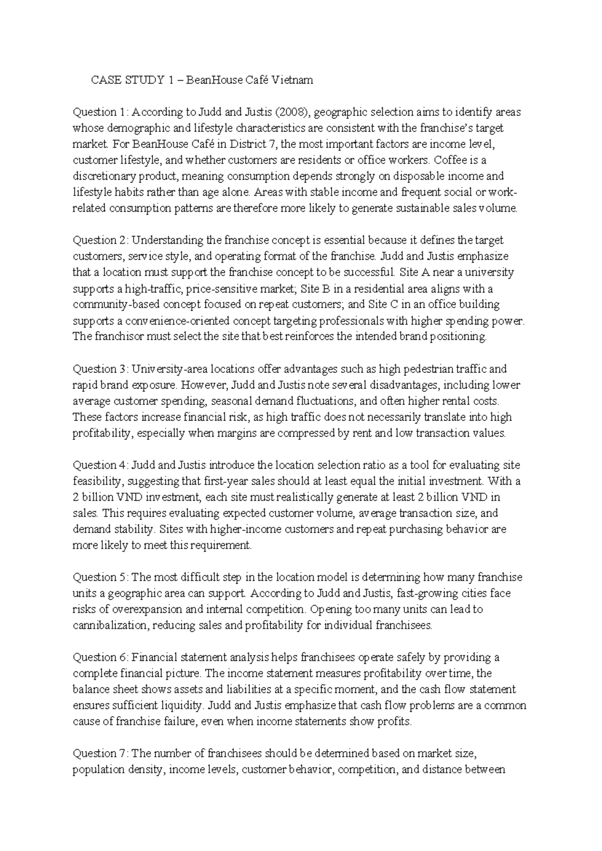 CASE STUDY 1-3: Franchising Insights from BeanHouse, FreshBite, and FreshFit - Studocu