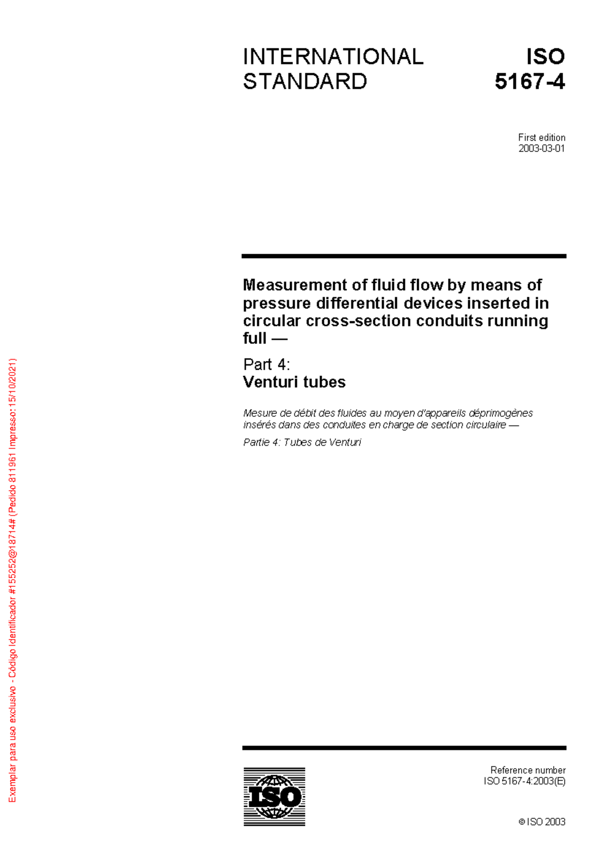 ISO 5167-4:2003 - Measurement of Fluid Flow via Venturi Tubes - Studocu