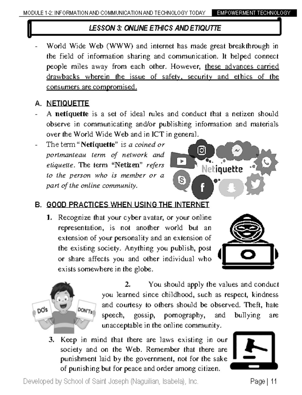 Lesson 3: Online Ethics, Netiquette, and Safety in EMTECH 101 - Studocu