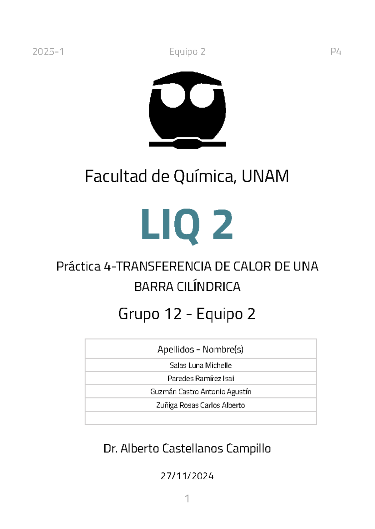 Práctica 4 LIQ2 - Transferencia de Calor en Barra Cilíndrica - Studocu