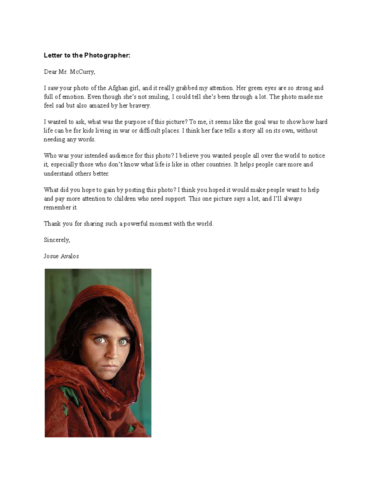 Photographer's Insight: The Afghan Girl's Story and Impact - Studocu