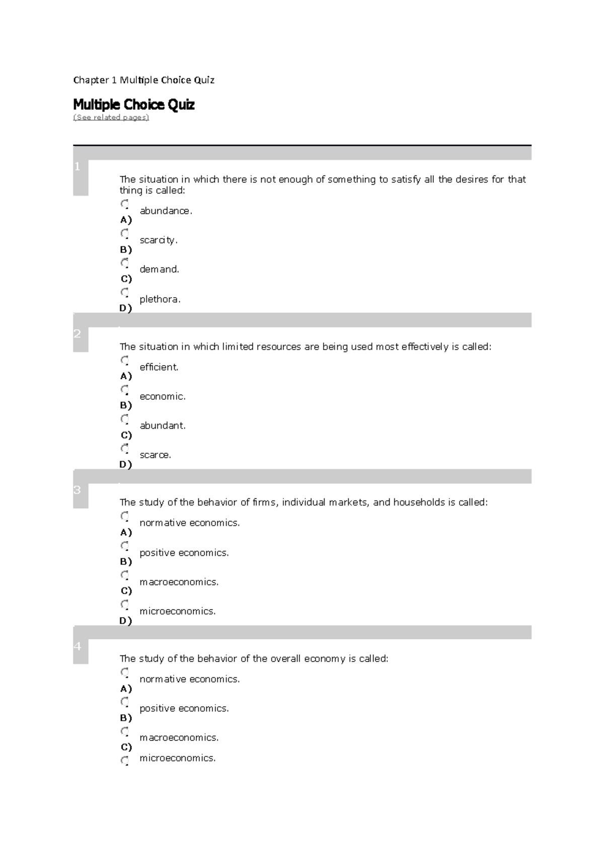 ECO101 Chapter 1 Multiple Choice Quiz and Practice Questions - Studocu