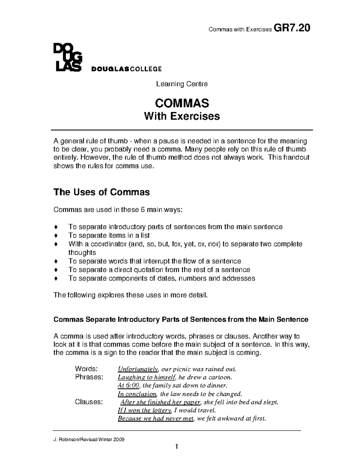 Different Uses of Commas with Exercises - ENG 101 Final Exam Notes ...
