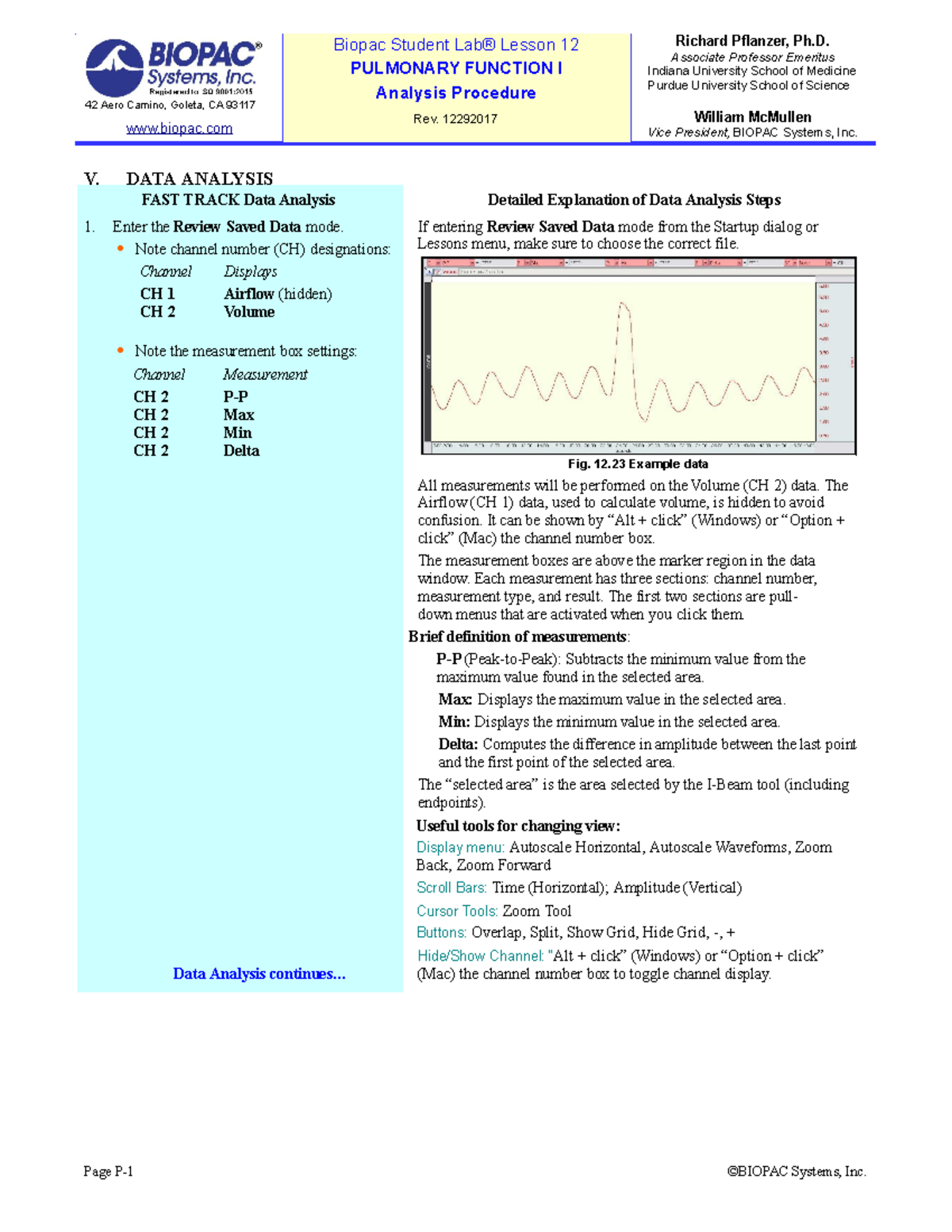 Lab #12 Analysis Procedure - Biopac Student Lab® Lesson 12 PULMONARY ...