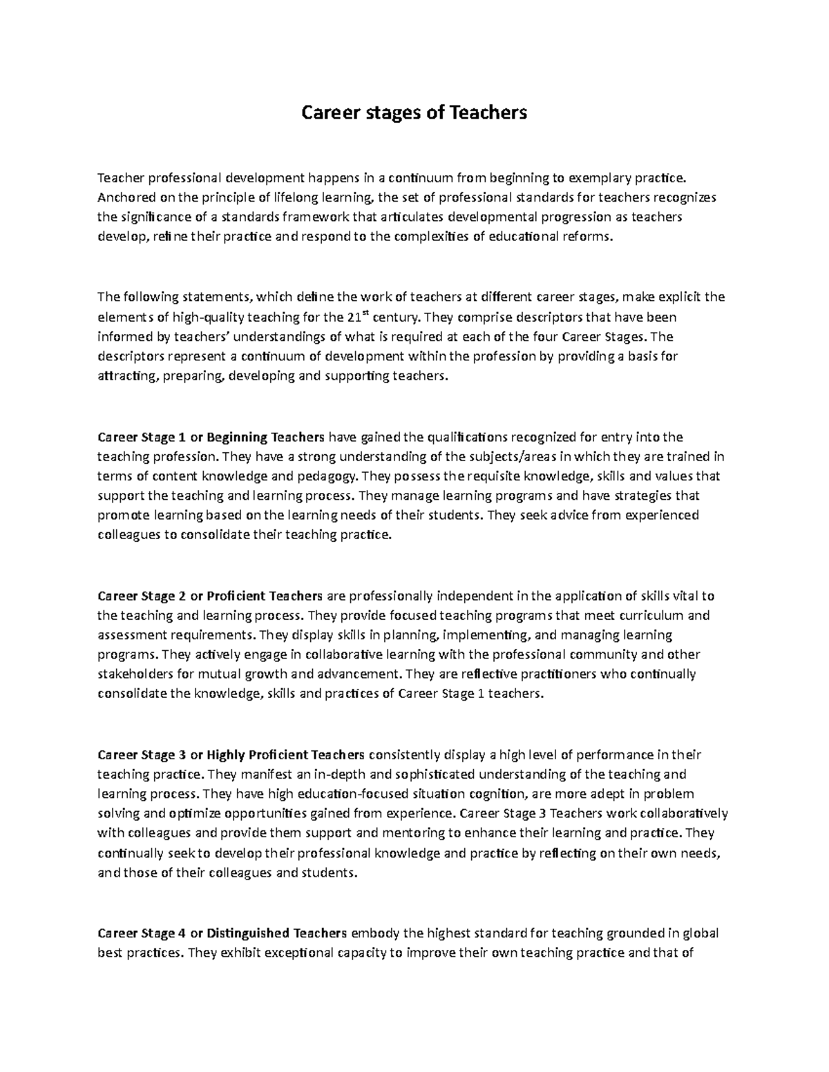 Career Stages of Teachers: A Guide to Professional Development - Studocu