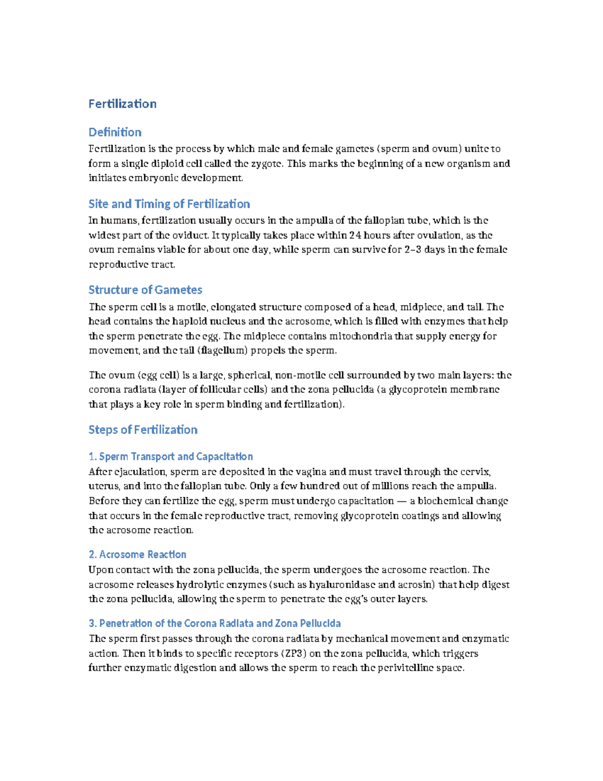 Fertilization Process Overview: Definition & Steps Explained - Studocu