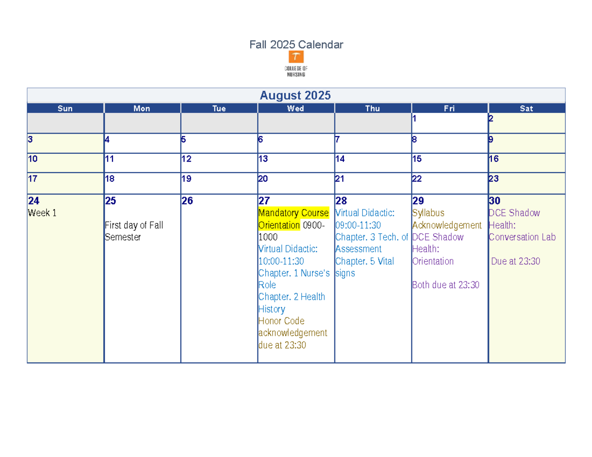 Fall 2025 HA Calendar: Important Dates & Events - Studocu