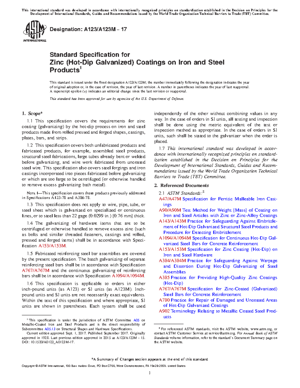 ASTM A123/A123M-17 Hot-Dip Galvanized Coatings on Steel Products Notes ...