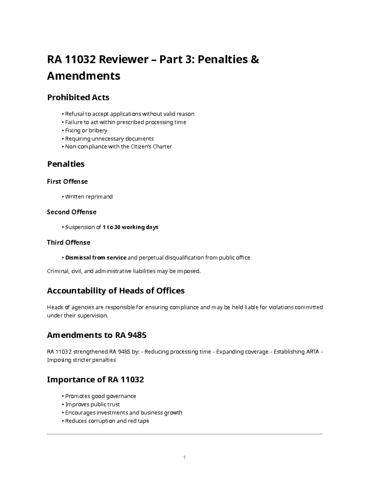 RA 11032 Reviewer Part 3: Penalties & Amendments Overview - Studocu