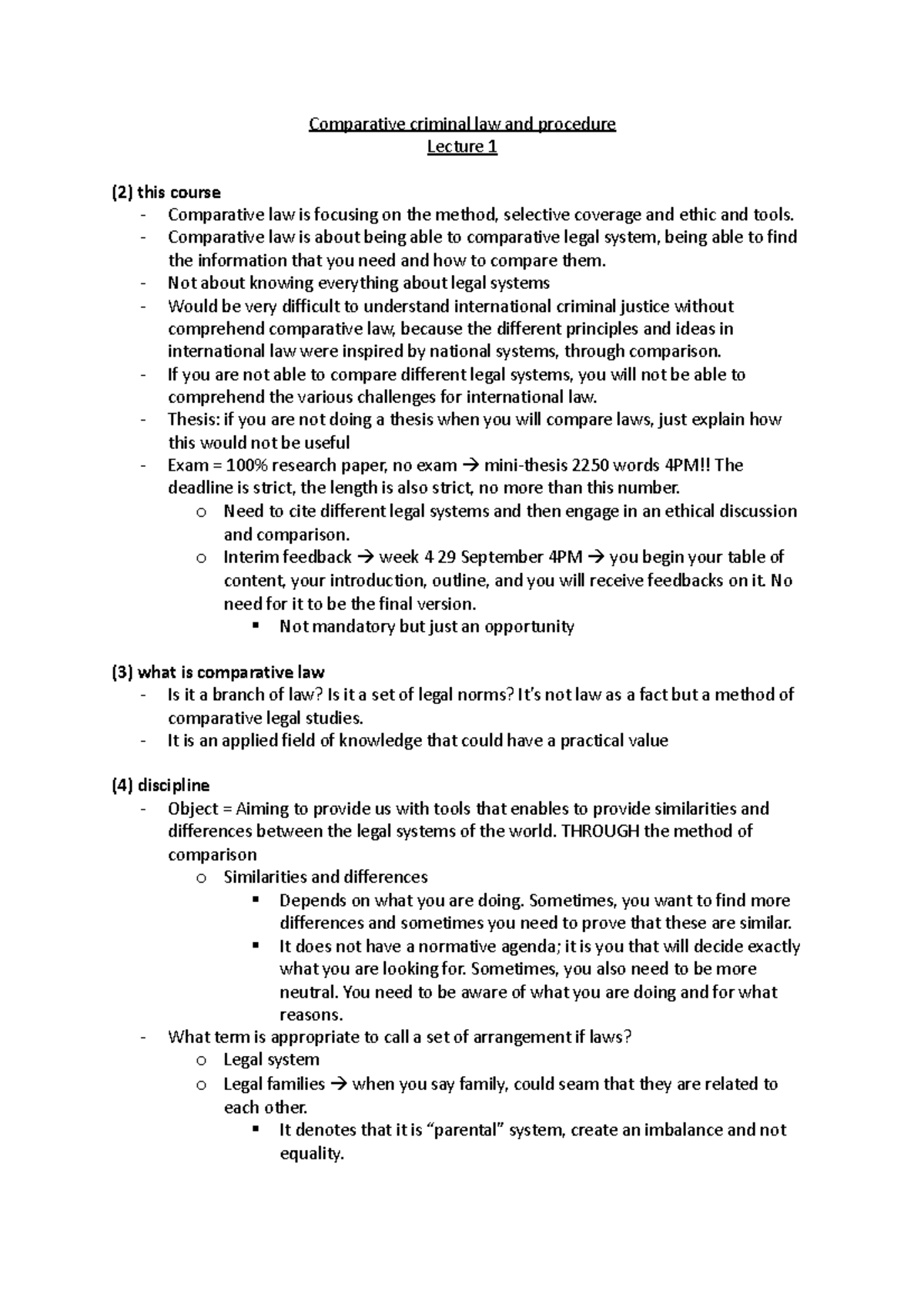 Comparative Criminal Law and Procedure - Lecture 1 Overview - Studeersnel
