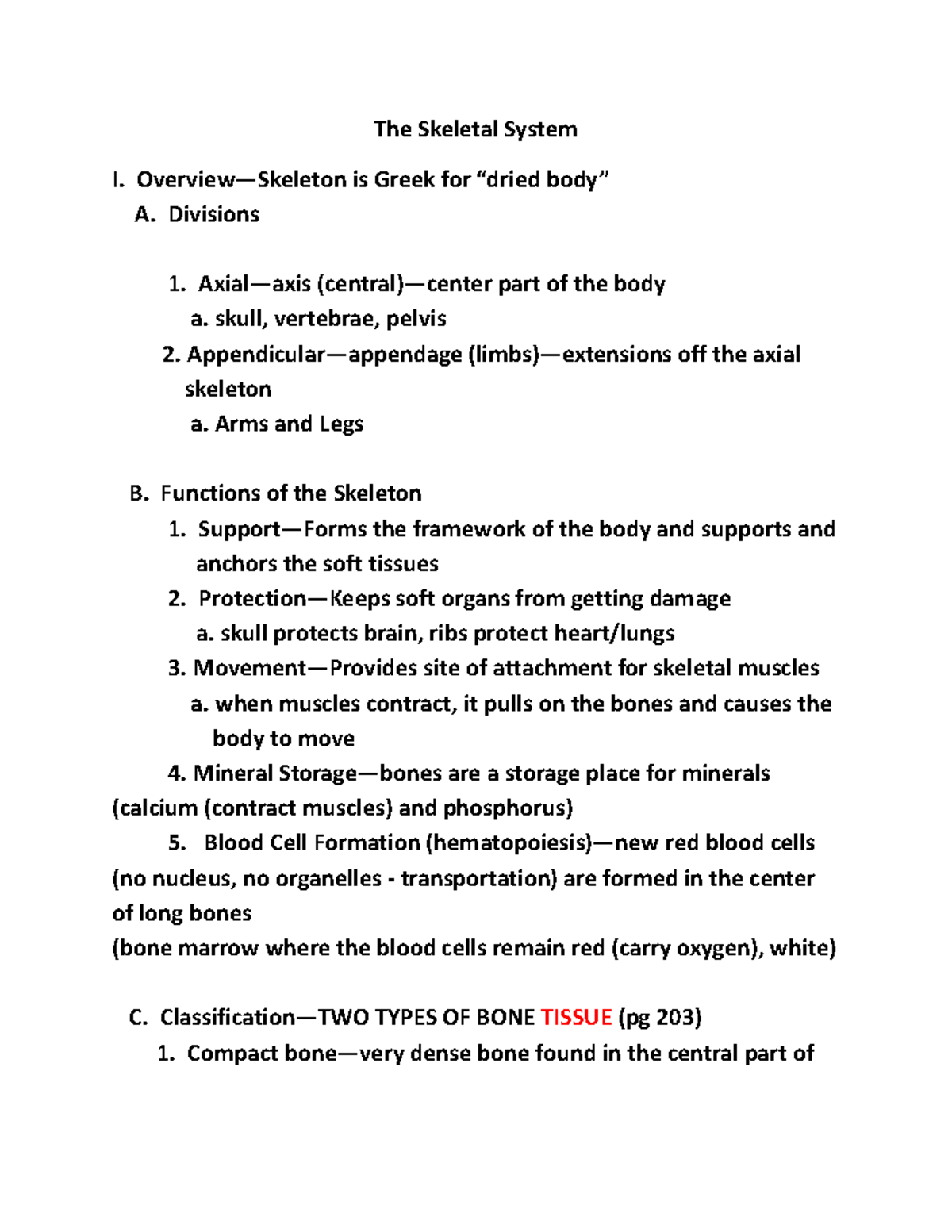 Skeletal System Notes (BIO 101): Structure & Functions Explained - Studocu