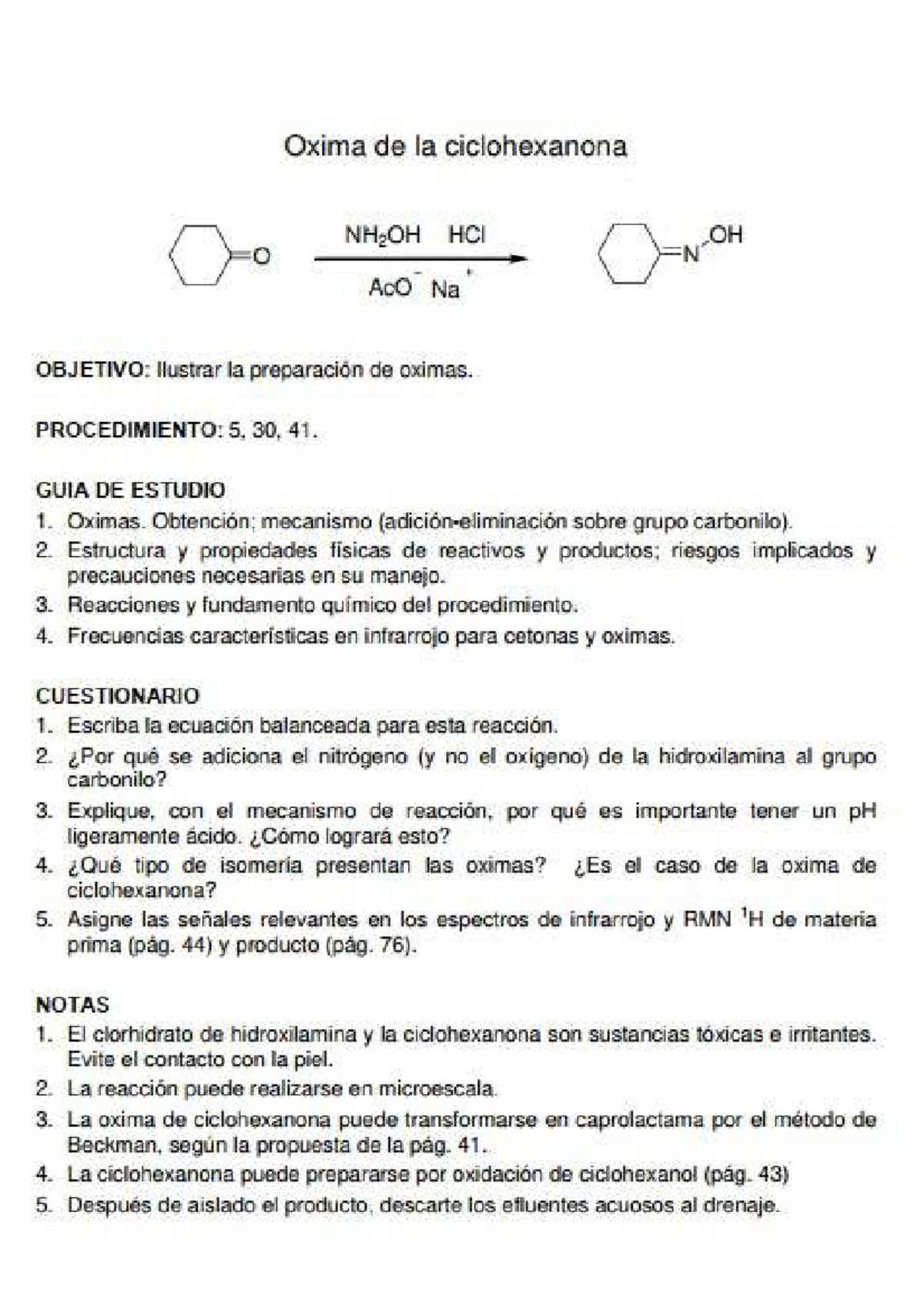 Ciclohexanona Oxima: Preparación y Estudio - Guía 2023 - Studocu