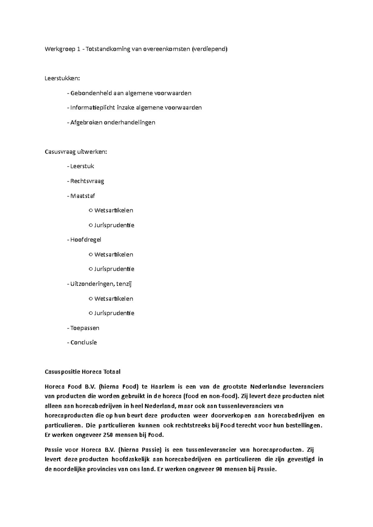 Contractenrecht Werkgroep 1: Analyse van Totstandkoming van ...