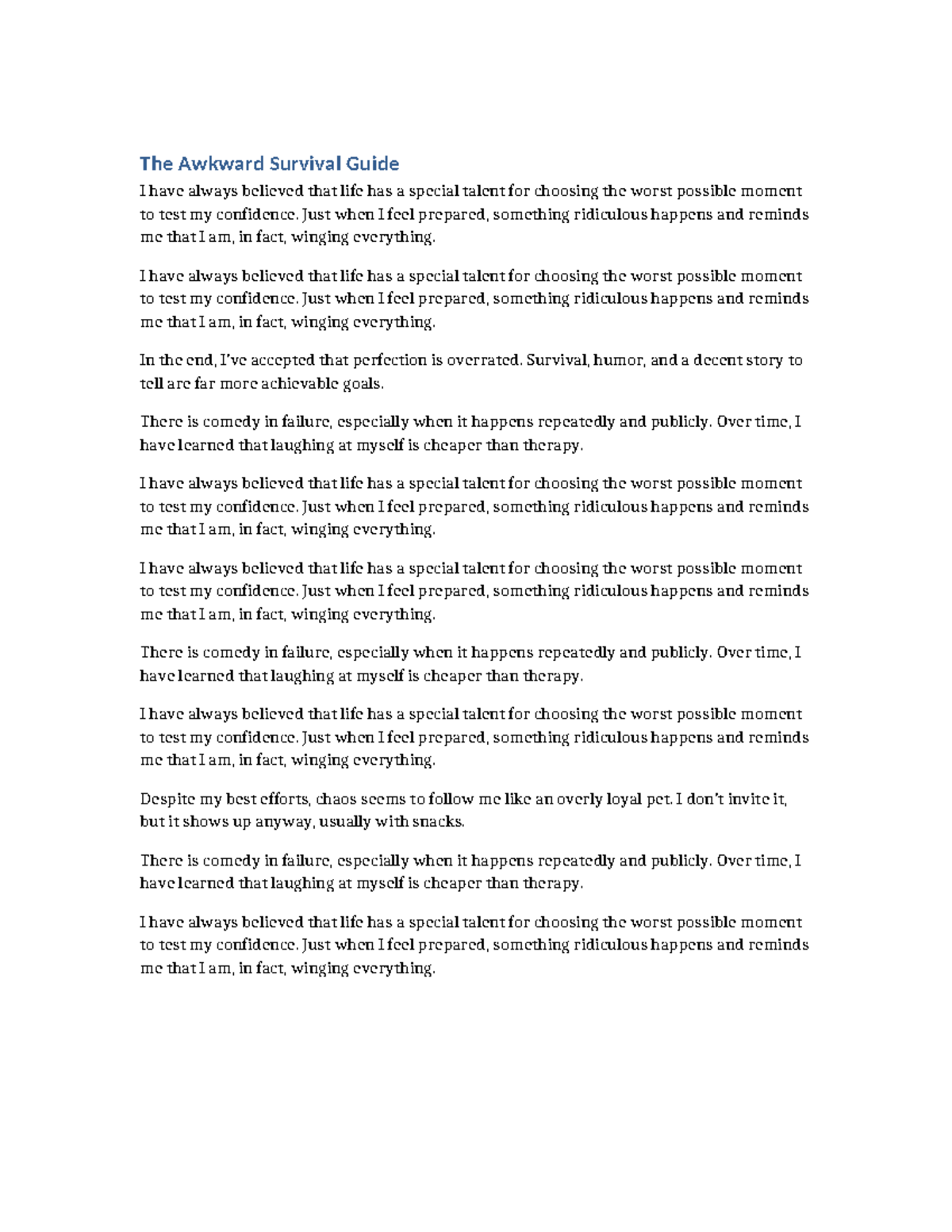 The Awkward Survival Guide: Embracing Life's Comedy - Studocu