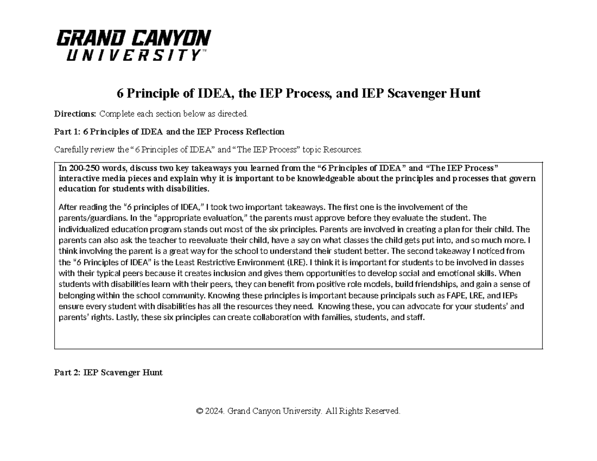 6 Principles of IDEA & IEP Process Overview and Scavenger Hunt Guide ...