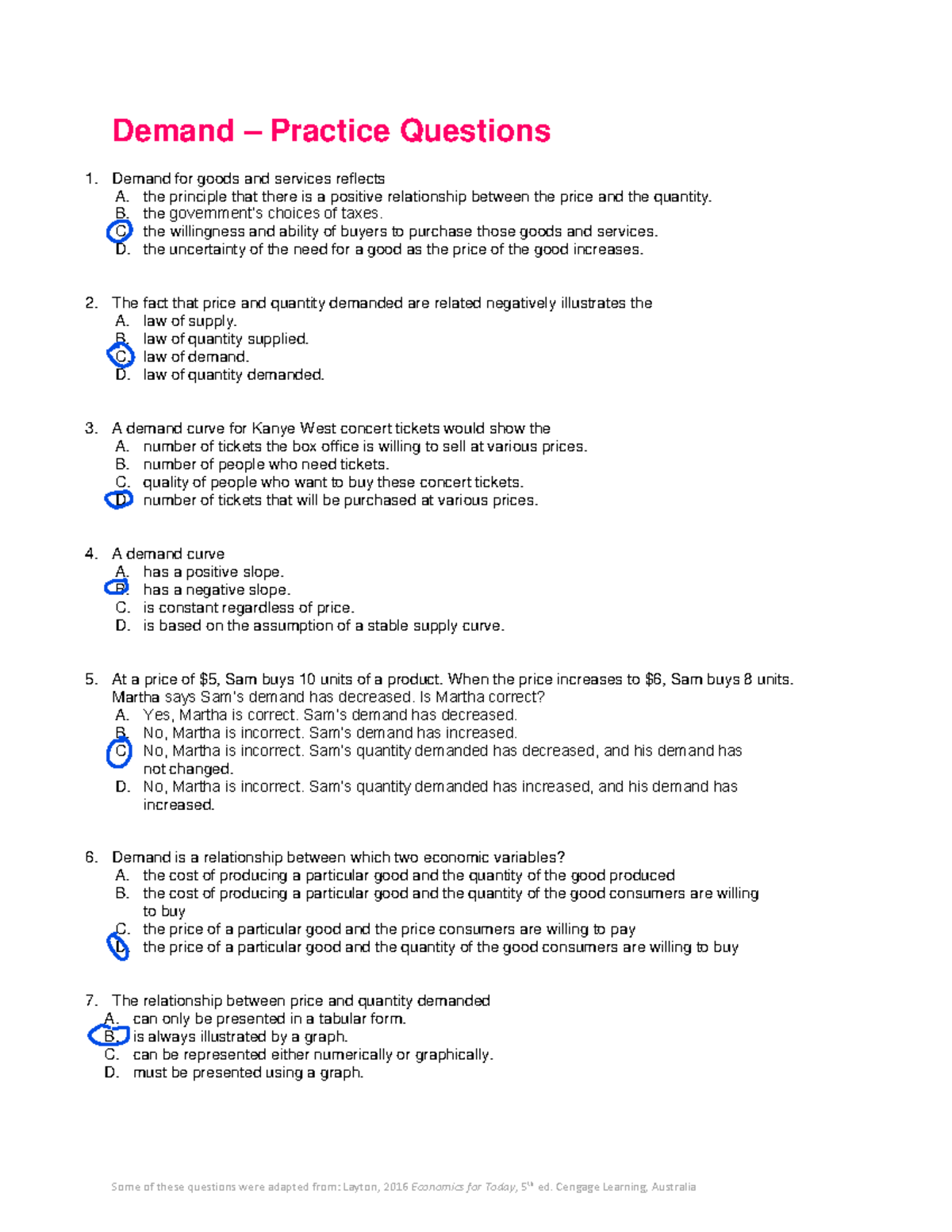Practice Questions - Demand - Some of these questions were adapted from ...