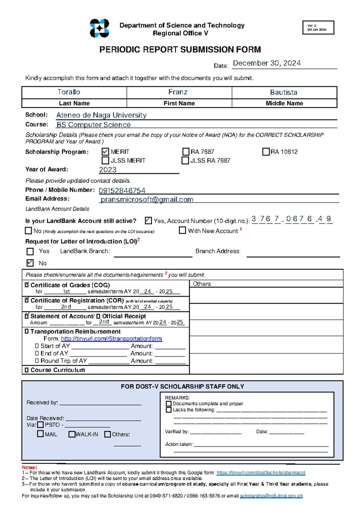 DOST-SCHOLARSHIP Form: 2nd Sem Periodic Report Submission Guide - Studocu
