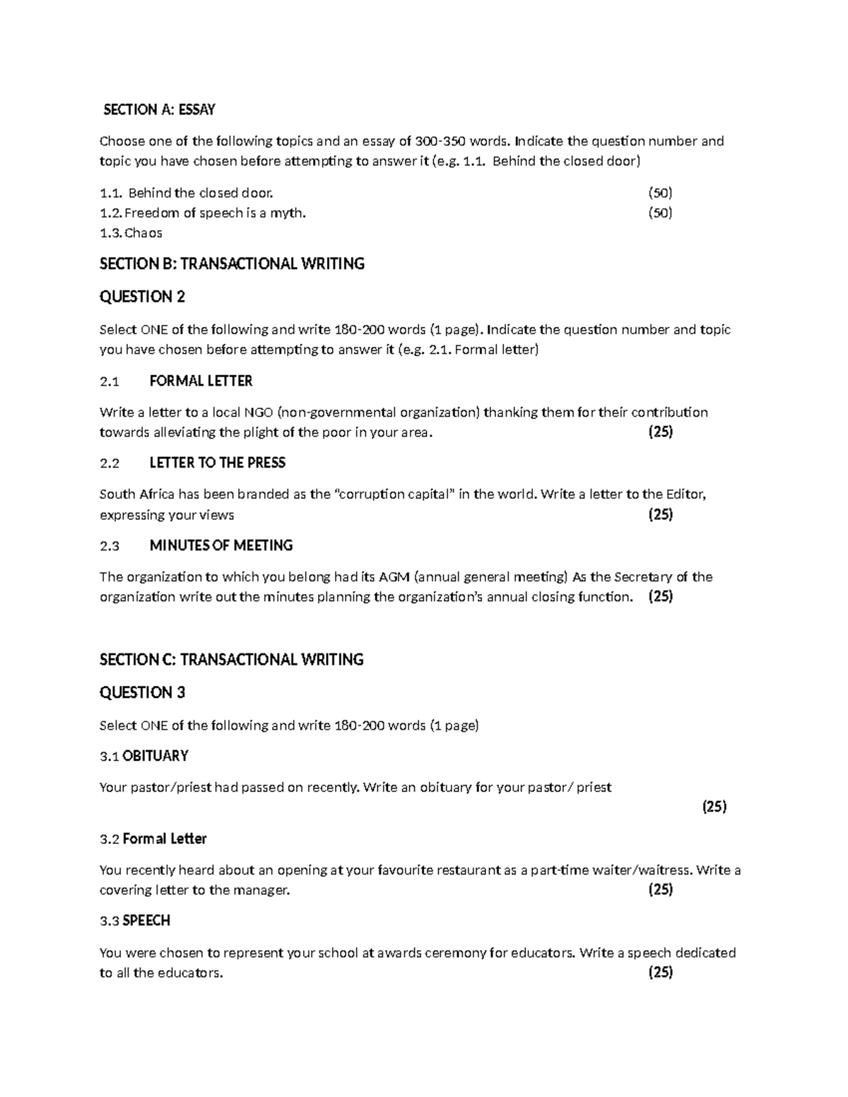 Grade 11 English HL Paper 3: Essay & Transactional Writing Tasks 2024 ...