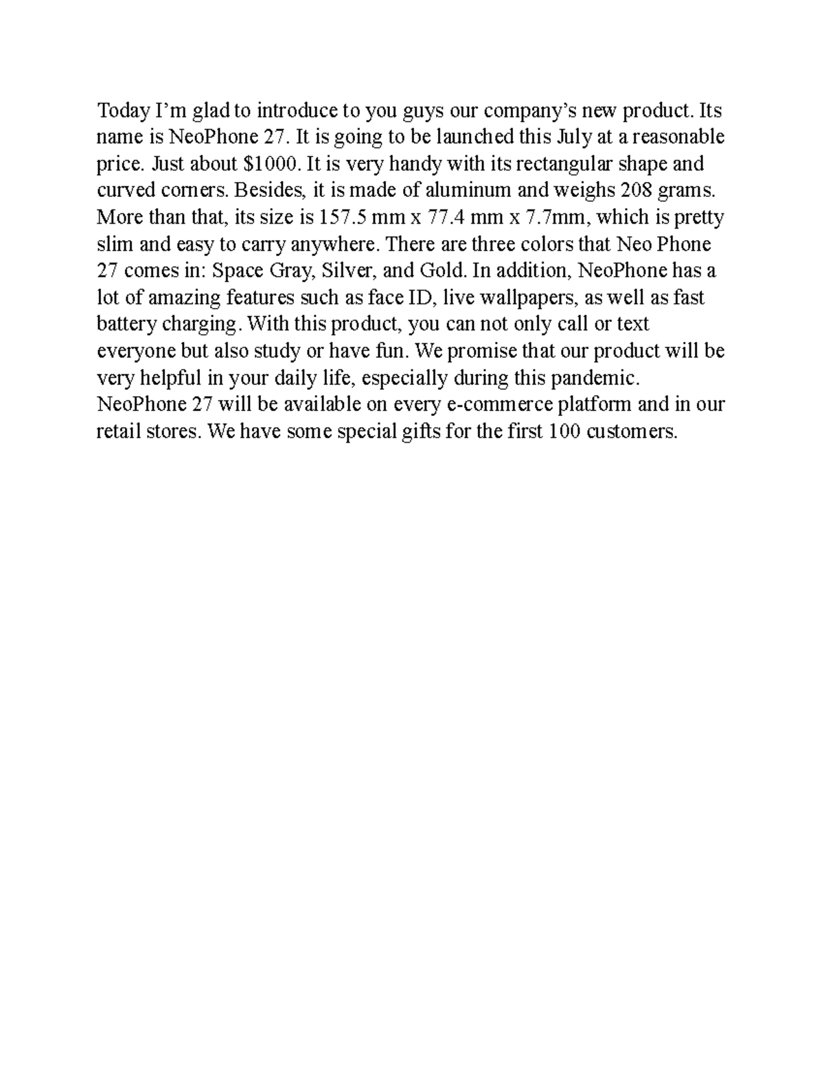 U2 - NeoPhone 27 Product Launch Overview and Features - Studocu