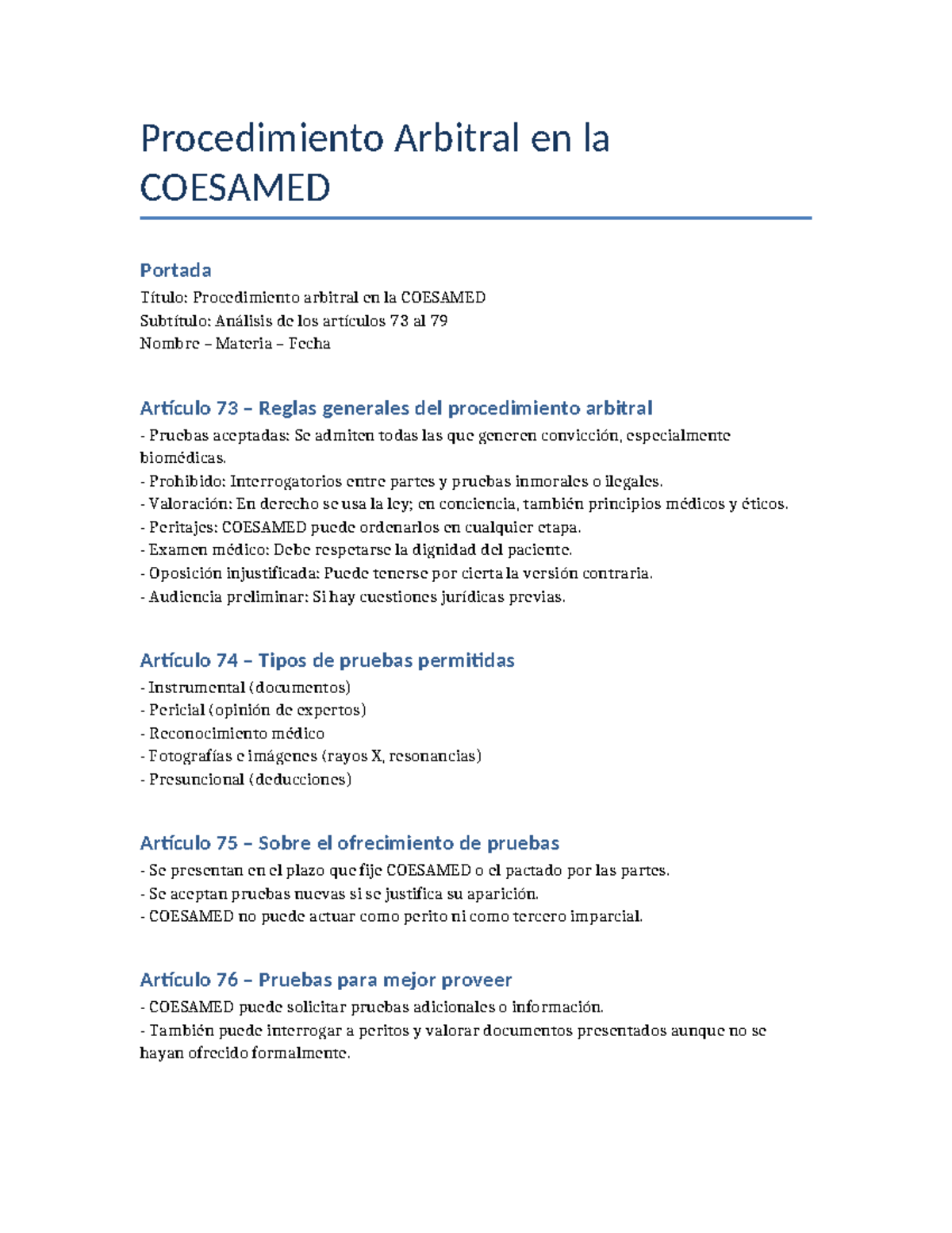 Procedimiento Arbitral Coesamed - Procedimiento Arbitral en la COESAMED Portada Título: - Studocu