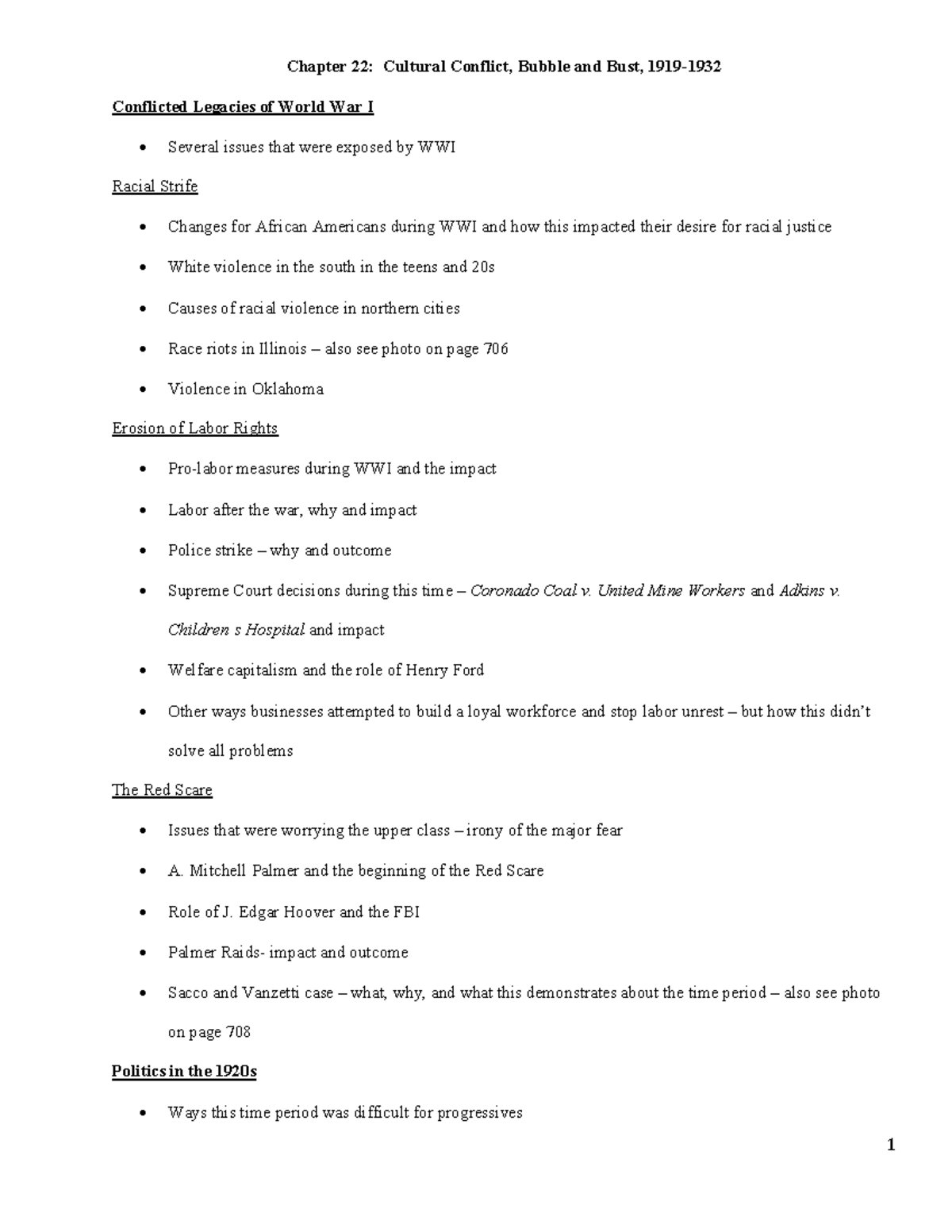 AH Chapter 22: Cultural Conflicts and Economic Changes Post-WWI - Studocu