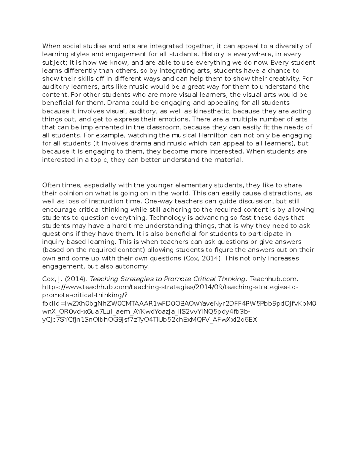 Dq - Week 1 DQ 1 - When social studies and arts are integrated together ...